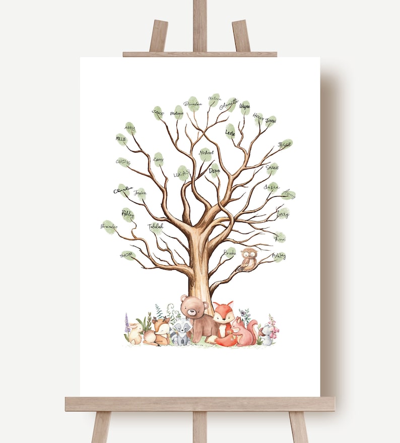 Woodland Fingerprint Guest Book | Baby Shower Thumbprint Tree | Naming ...