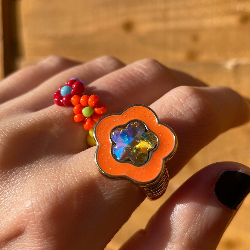 Orange Flower Ring - Etsy