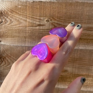 Glitter Heart Resin Ring: Chunky Acrylic Statement Ring - Etsy