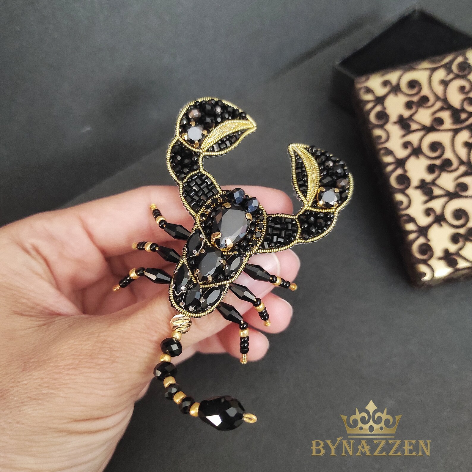 Beaded Oversize Black Gold Scorpion Jewelry Brooch Scorpio Pin - Etsy
