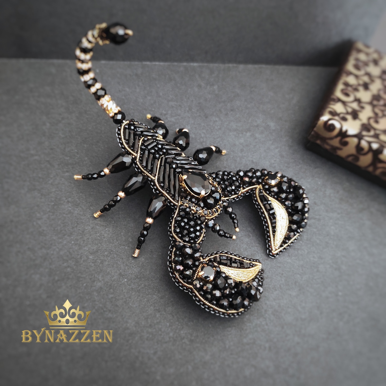 Beaded Oversize Black Gold Scorpion: Scorpio Pin, Zodiac Insect Gifts ...