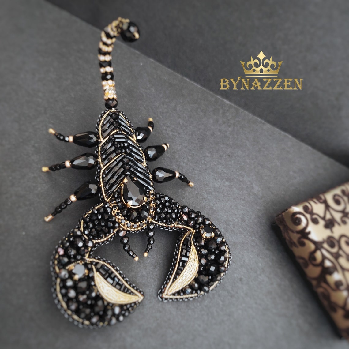 Beaded Oversize Black Gold Scorpion Jewelry Brooch Scorpio Pin - Etsy