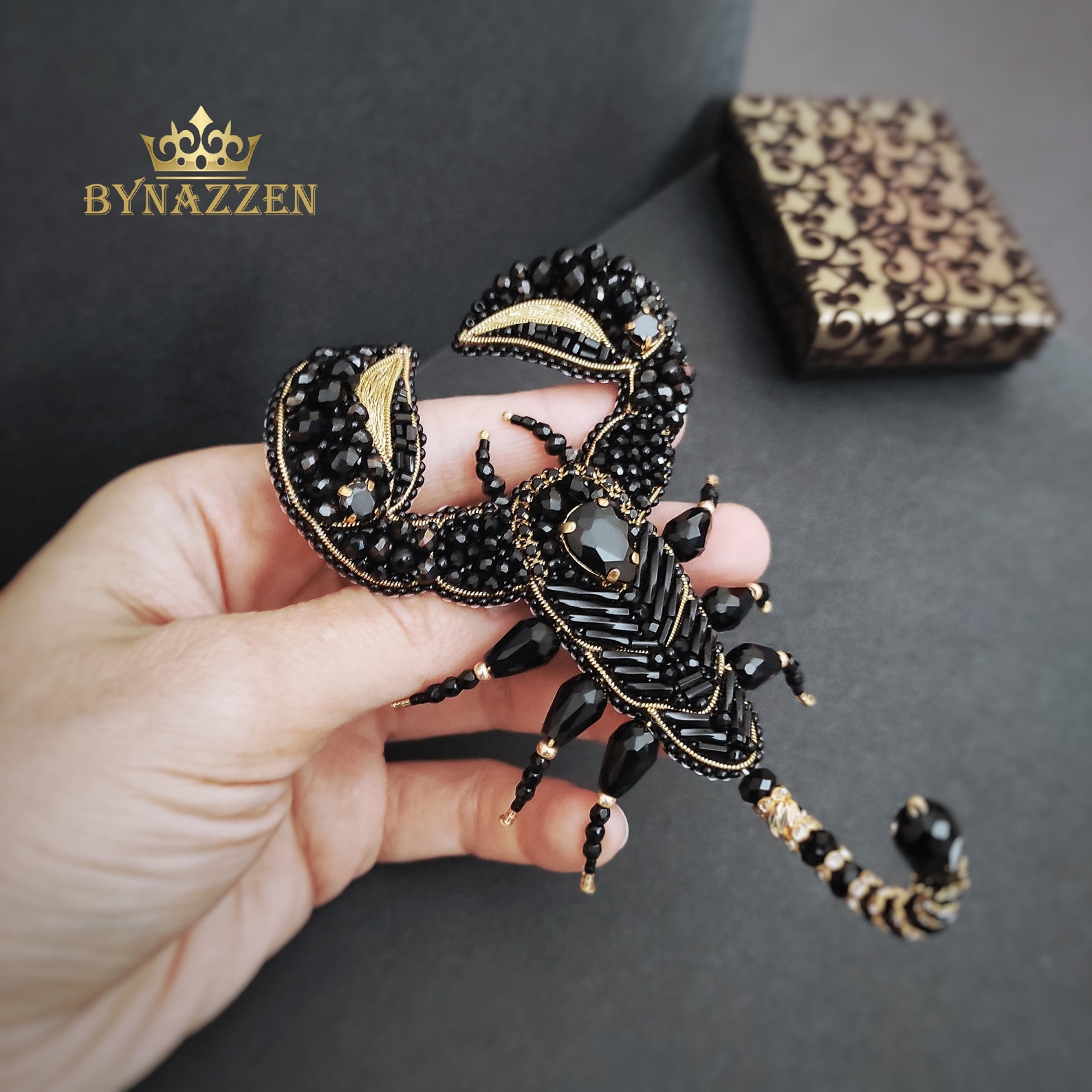 Beaded Oversize Black Gold Scorpion: Scorpio Pin, Zodiac Insect Gifts ...