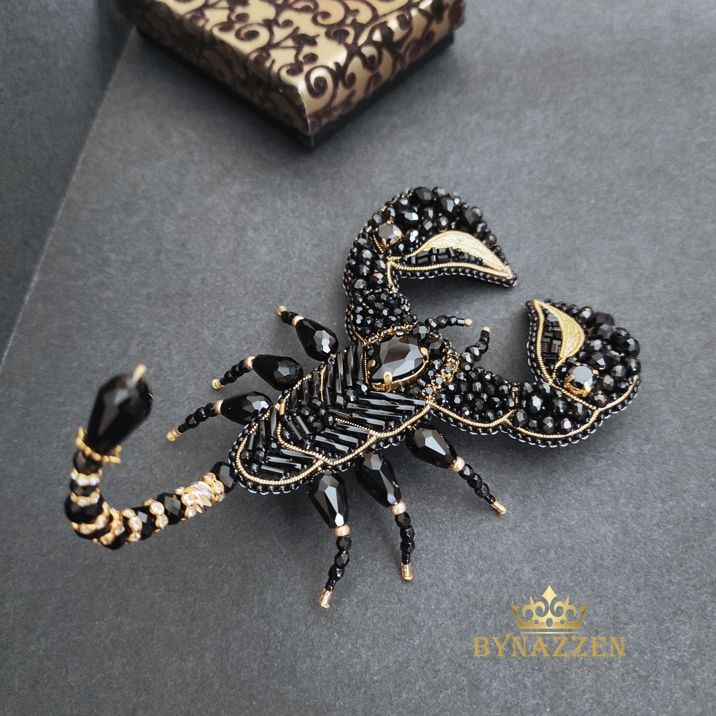 Beaded Oversize Black Gold Scorpion: Scorpio Pin, Zodiac Insect Gifts ...