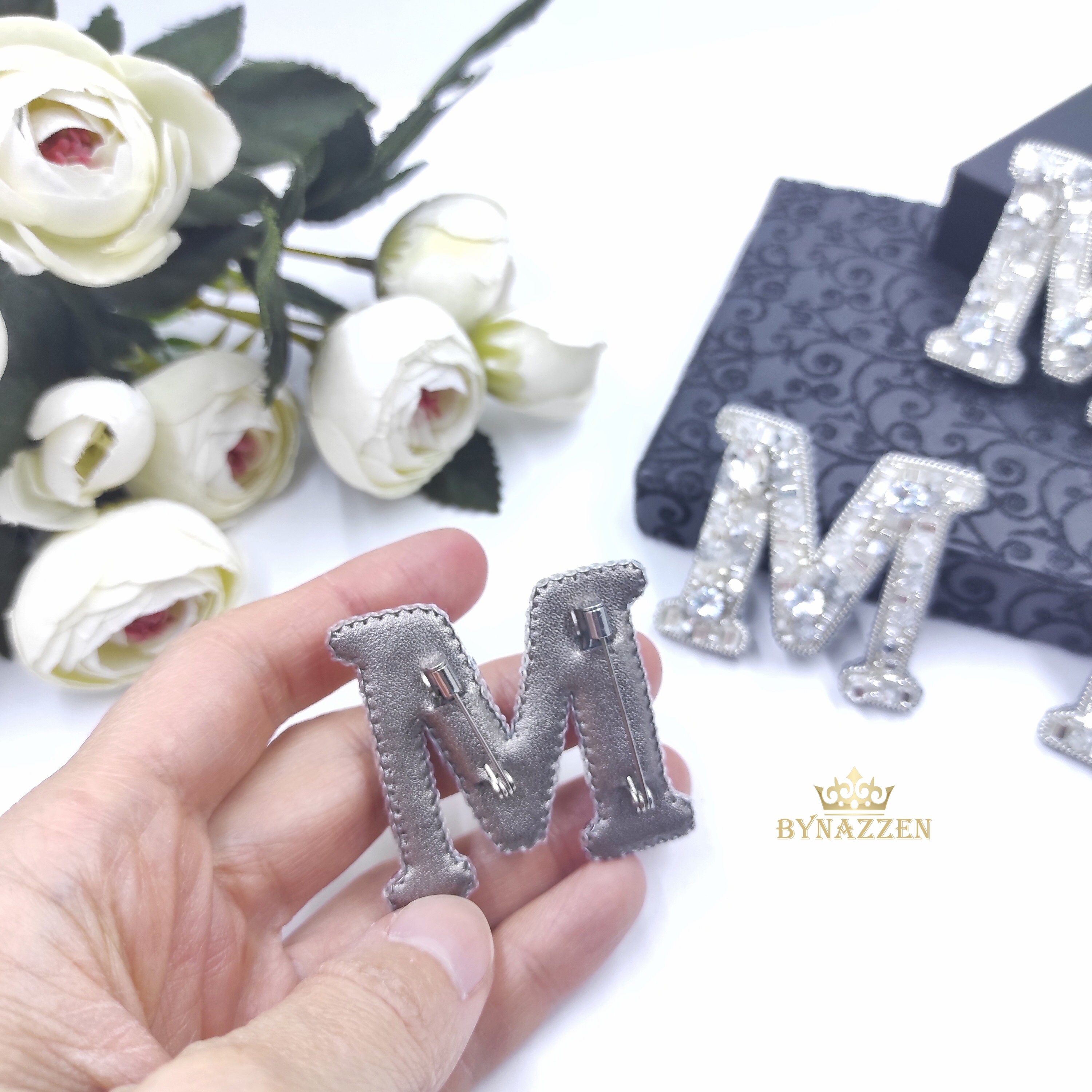 Sparkle Silver Letter M Brooch, Custom Initial Pin, Letter Jewelry Gift ...