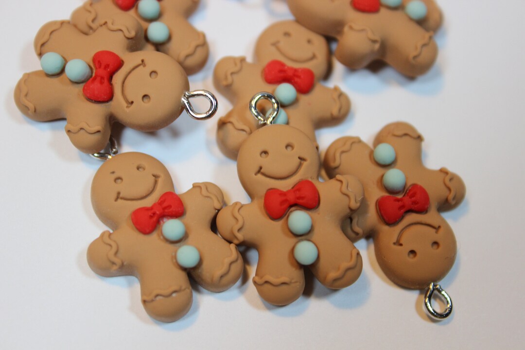 Clay Gingerbread Man Charm - 22 Mm Polymer Charm - 2 Pc Set - Etsy