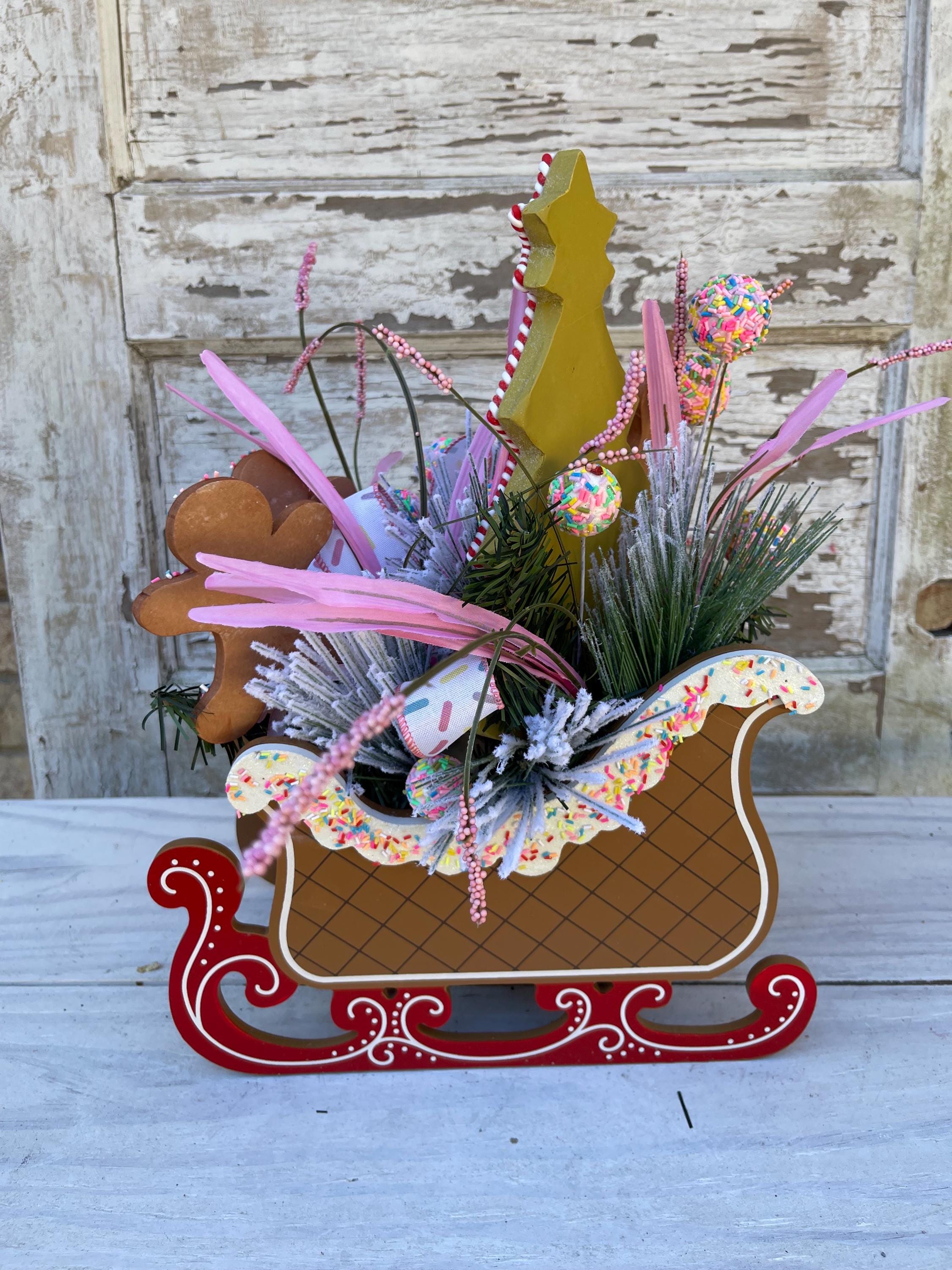 Candy Gingerbread Sleigh Christmas Arrangement • Sweet Shop Holiday ...