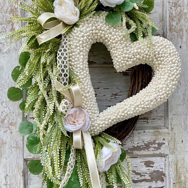 Beaded Pearl Heart Wreath - Etsy