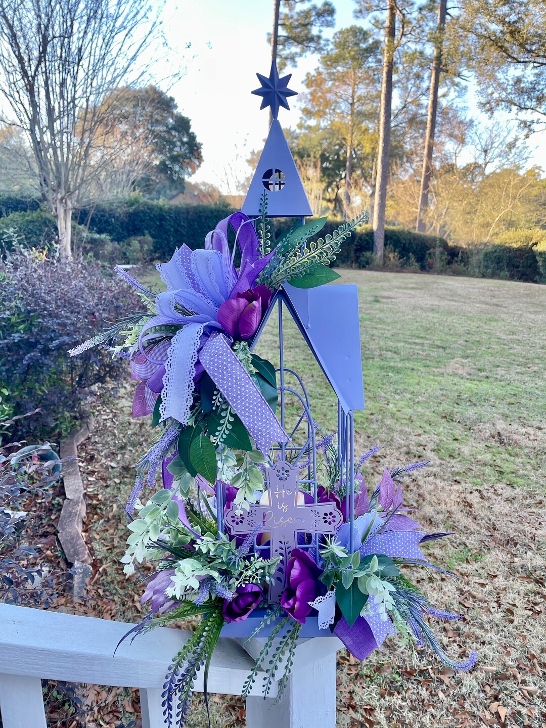 Easter Lantern, Religious He is Risen Centerpiece Lantern in Purple ...