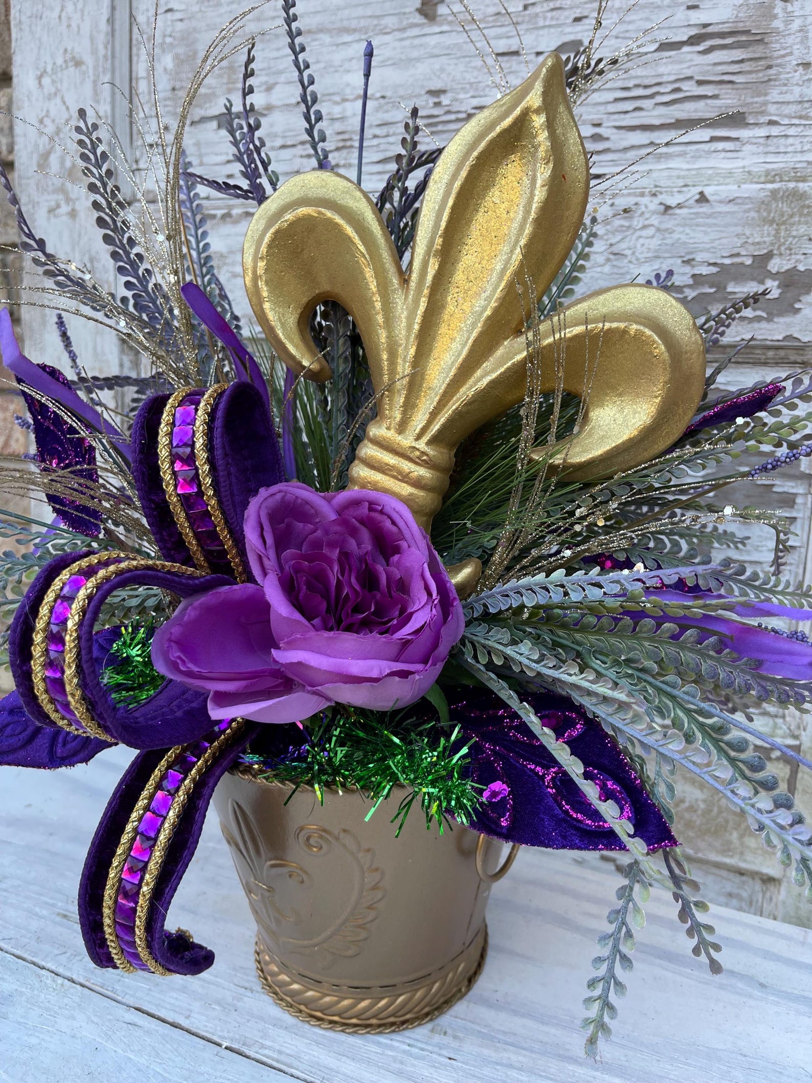 Mardi Gras Fleur De Lis Centerpiece, Purple Gold Floral Table Decor ...