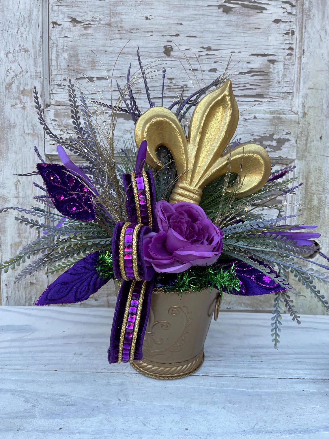 Mardi Gras Fleur De Lis Centerpiece, Purple Gold Floral Table Decor ...
