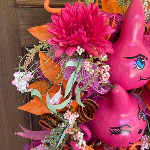 Halloween Wreath Front Door, Gourd Jackolantern Wreath, Pink and Orange ...
