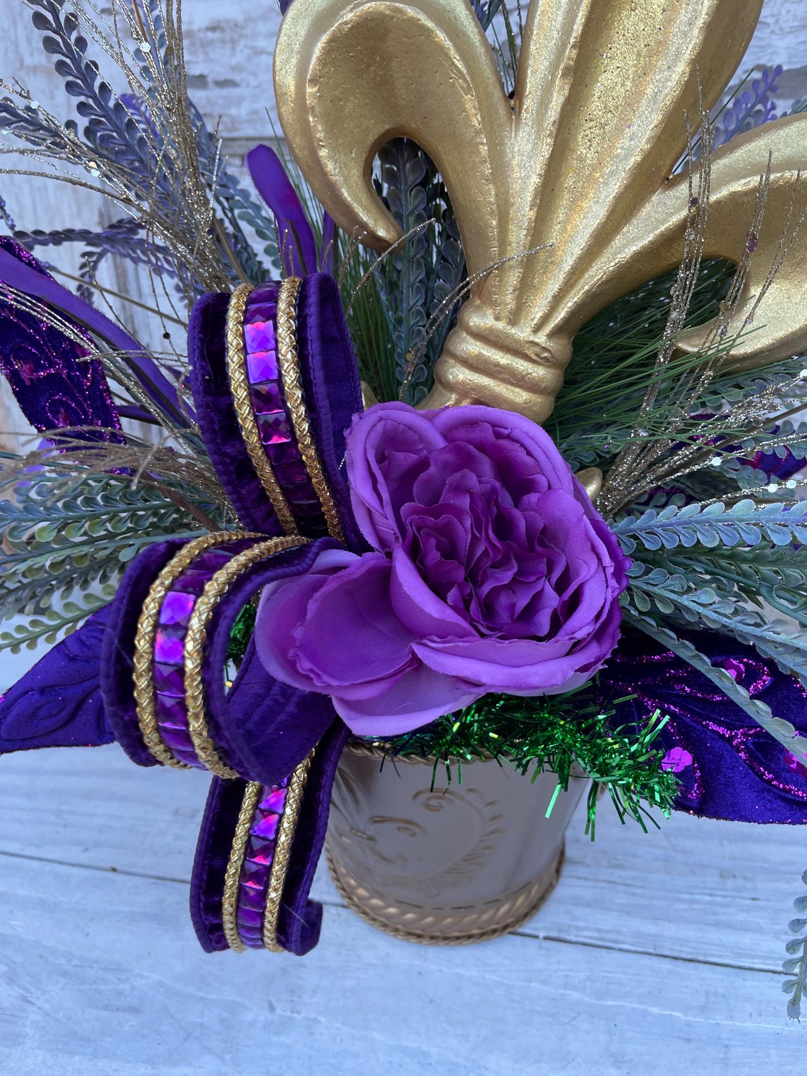 Mardi Gras Fleur De Lis Centerpiece, Purple Gold Floral Table Decor ...