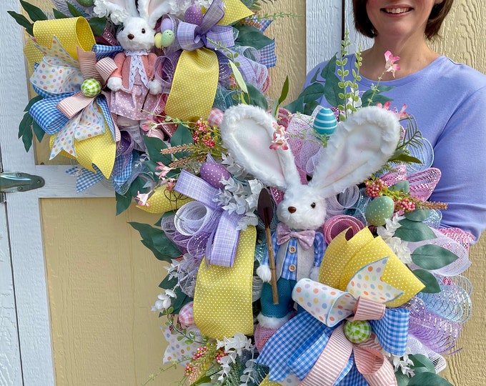 Easter Bunny Wreath, Rabbit Wreath for Entryway, Boy or Girl, Spring ...