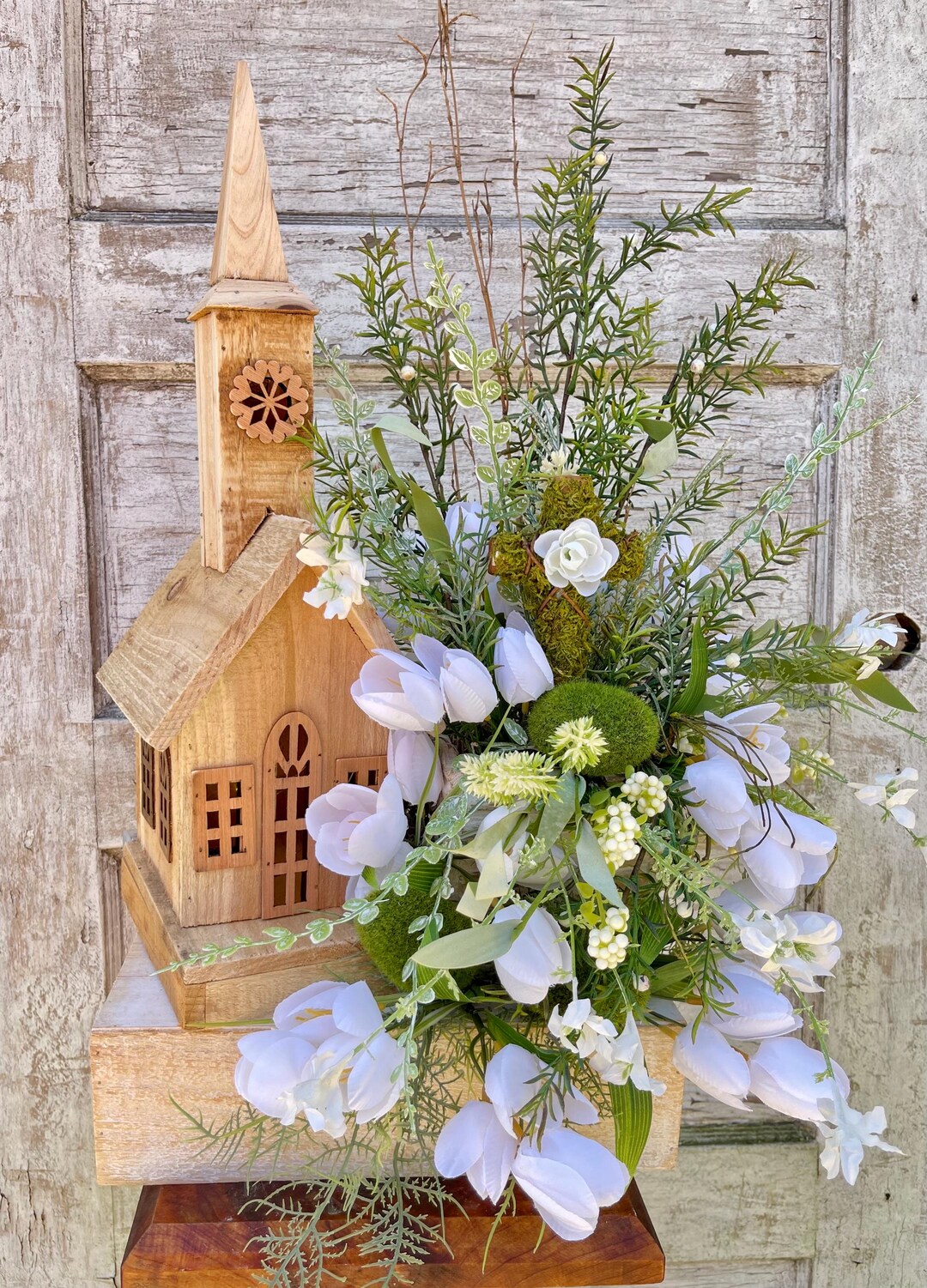 Church Centerpiece, Faith Based Floral Easter Arrangement, Cross Spring ...