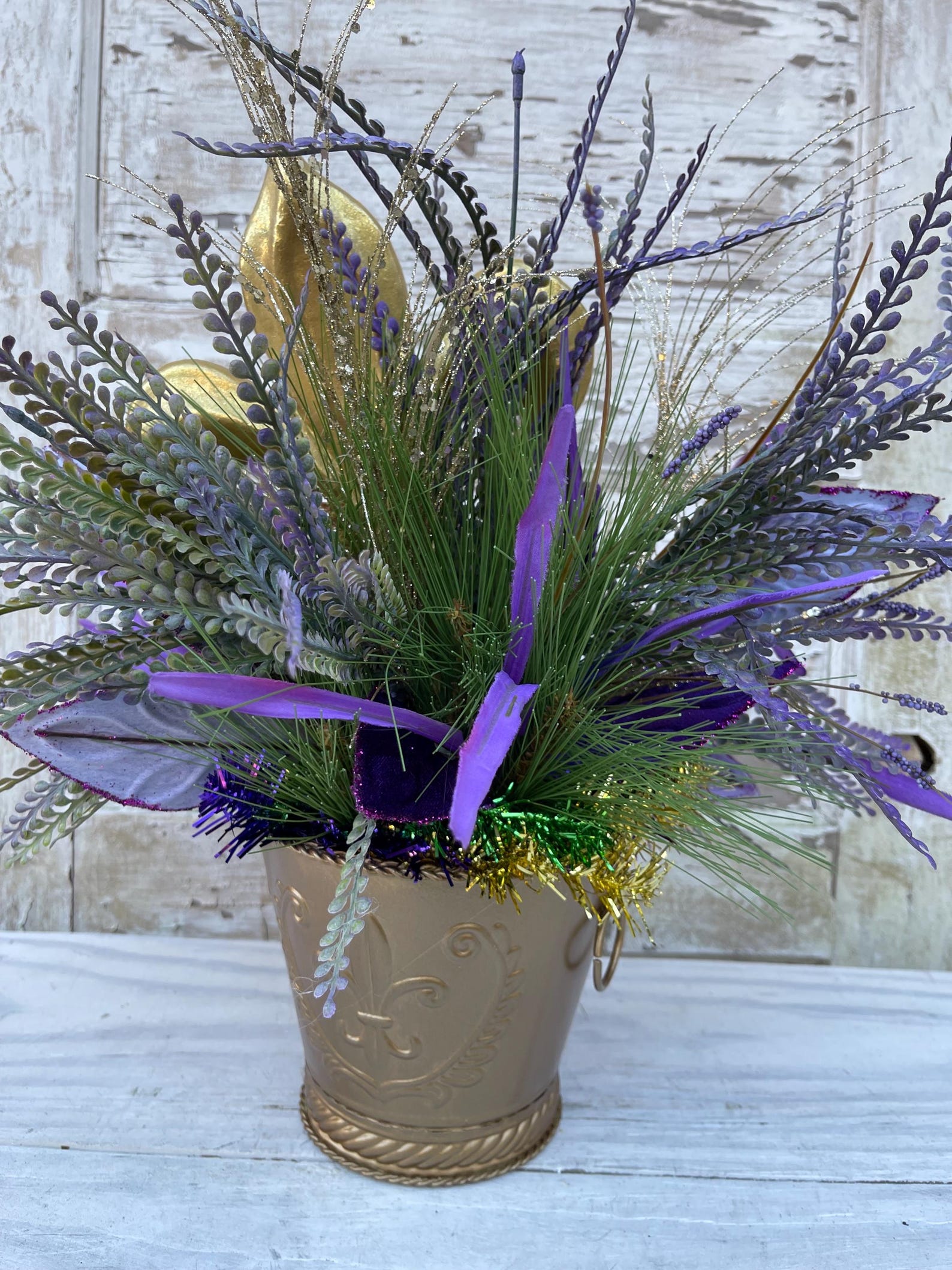 Mardi Gras Fleur De Lis Centerpiece, Purple Gold Floral Table Decor ...