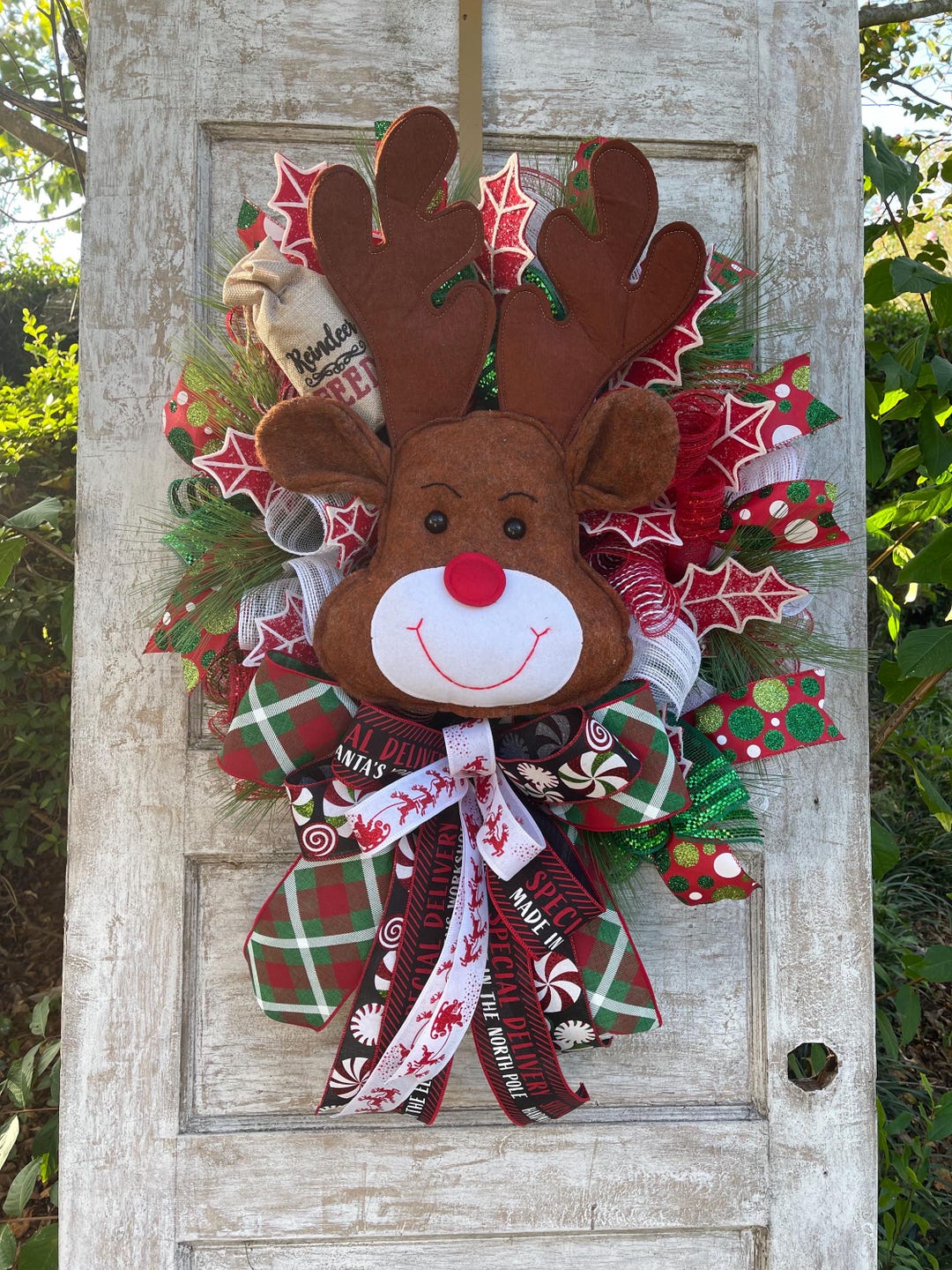 Reindeer Wreath, Christmas Reindeer Wreath, Whimsical Christmas Wreath ...