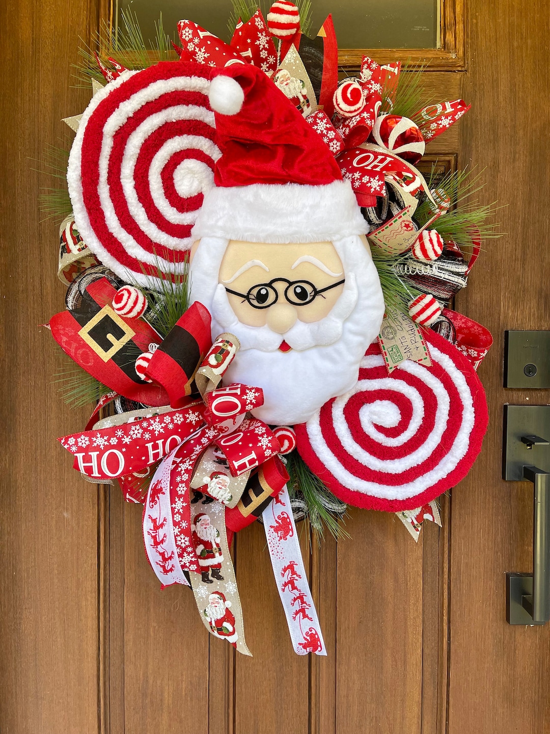 Santa Wreath, Christmas Santa Wreath, Santa Face Wreath in Red and ...