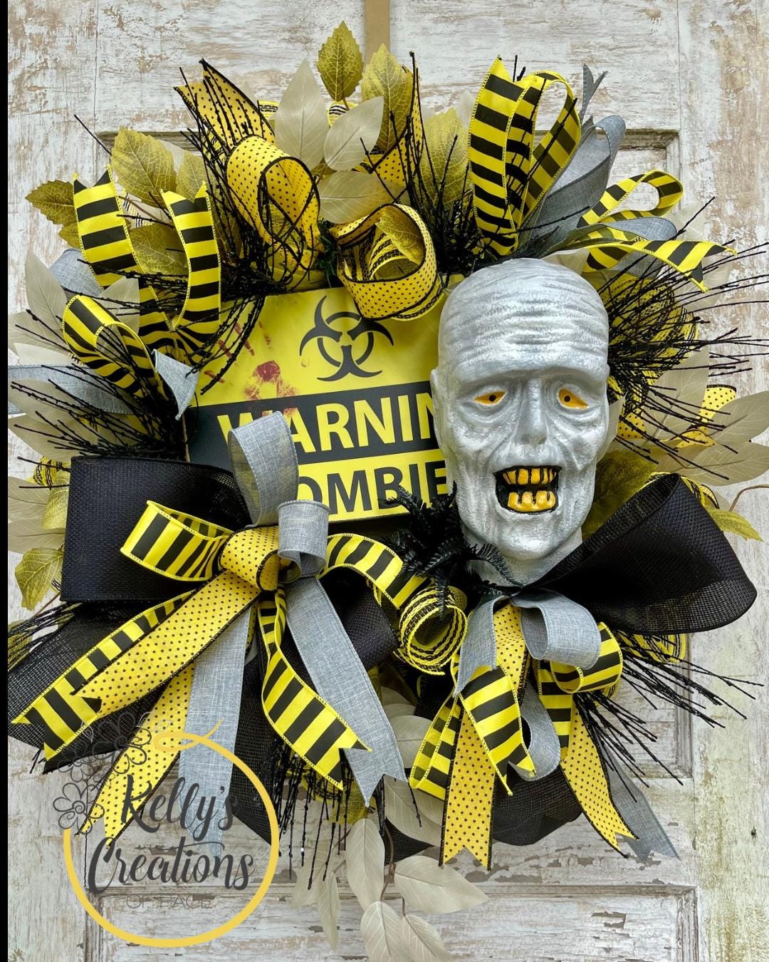 Zombie Halloween Wreath: Biohazard Warning Sign, Creepy Haunted House ...