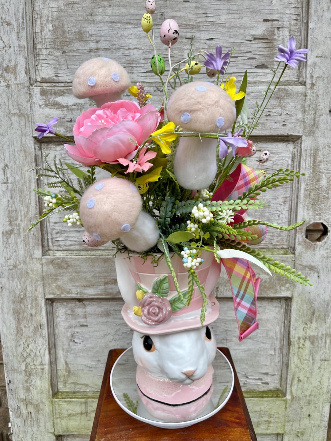 Easter Bunny Centerpiece, Wonderland Top Hat Rabbit Arrangement, Bunny ...