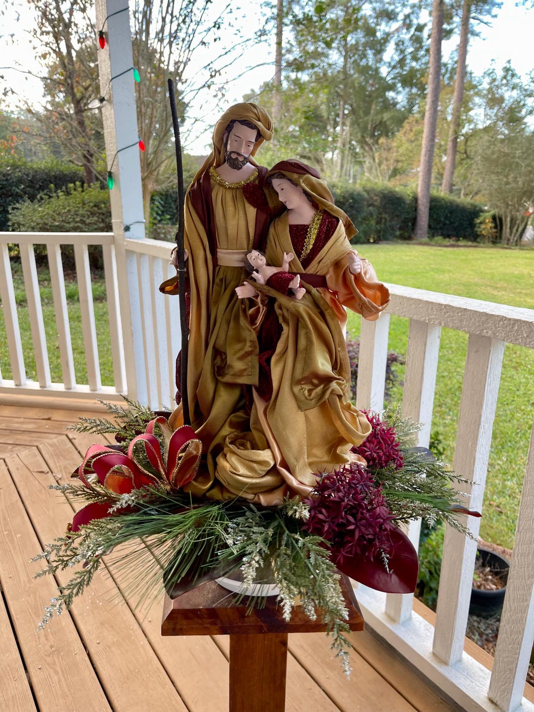 Elegant Nativity Centerpiece: Holy Family, Gold & Burgundy Christmas ...