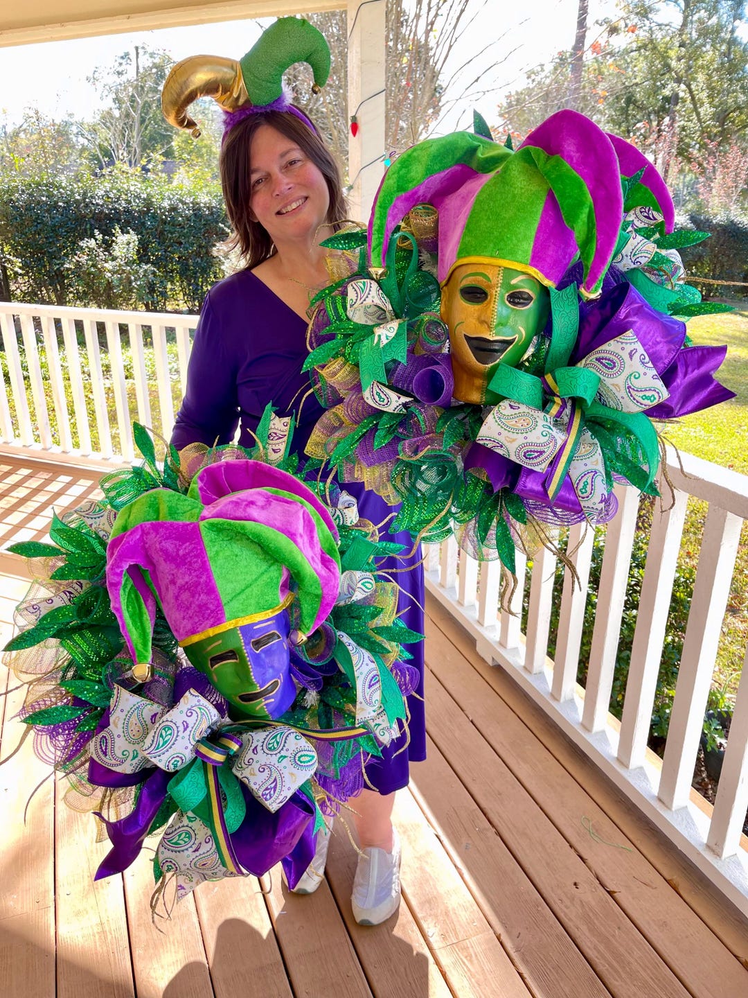 Mardi Gras Mannequin Head Wreath Pair: Comedy & Tragedy Double Door ...
