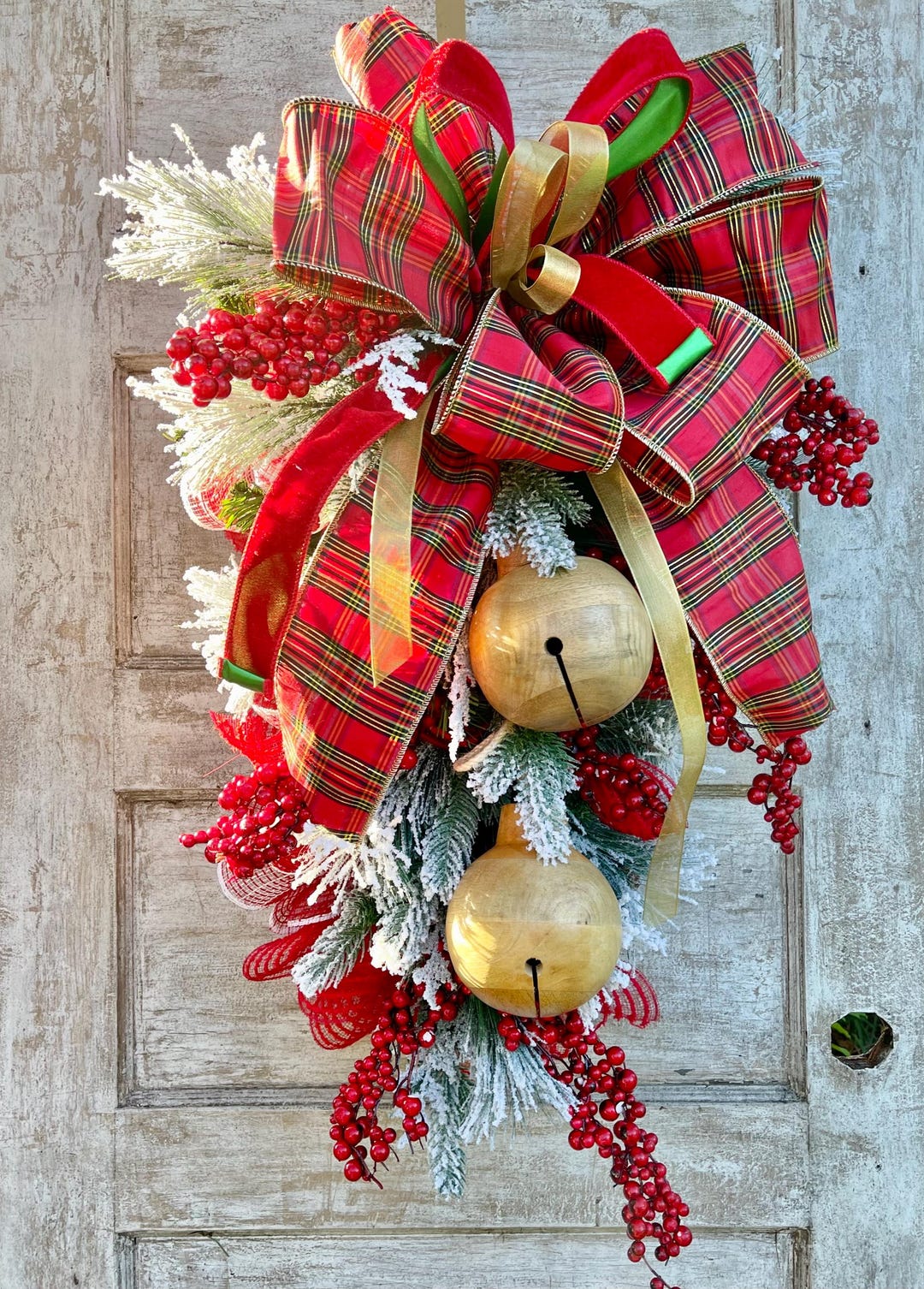 Rustic Christmas Bell Swag for Front Door, Pine Winter Greenery Wreath ...