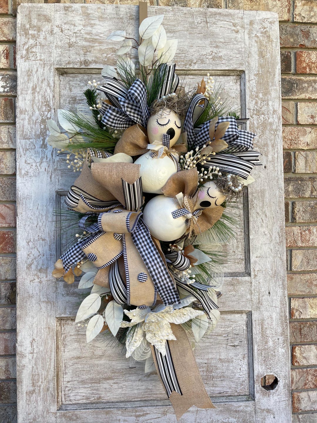 Angel Gourd Wreath: Winter Farmhouse Decor, Memorial Wreath (32") - Etsy