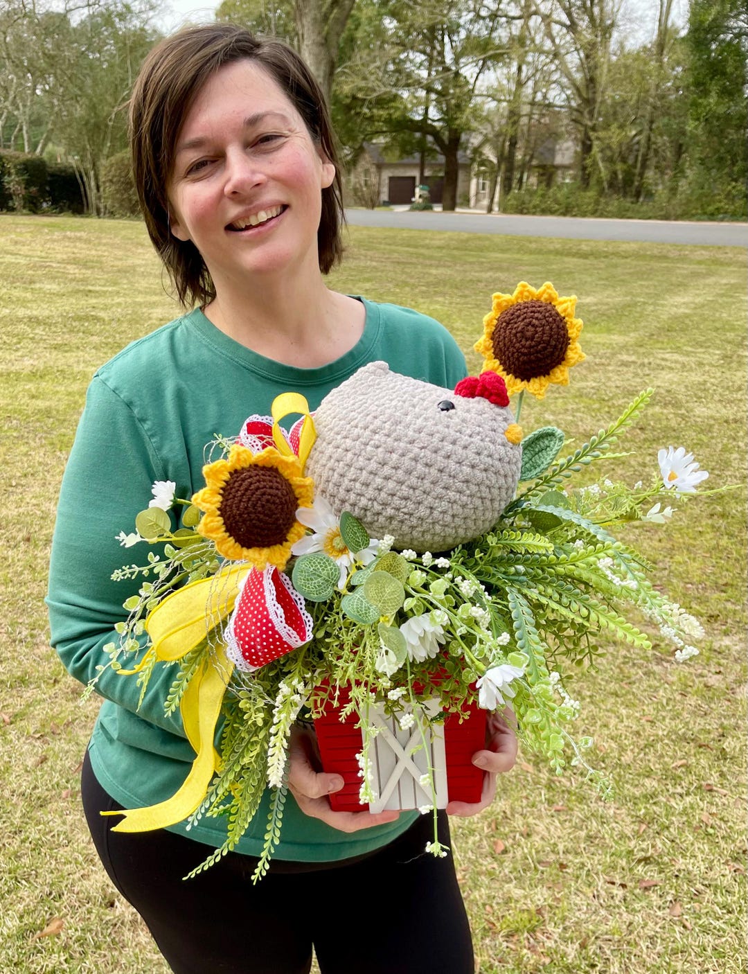 Crocheted Chubby Chicken Centerpiece Arrangement, Country Farmhouse ...