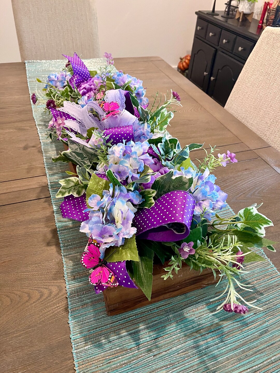 Purple Greenery Centerpiece, XL Long Everyday Centerpiece in ...
