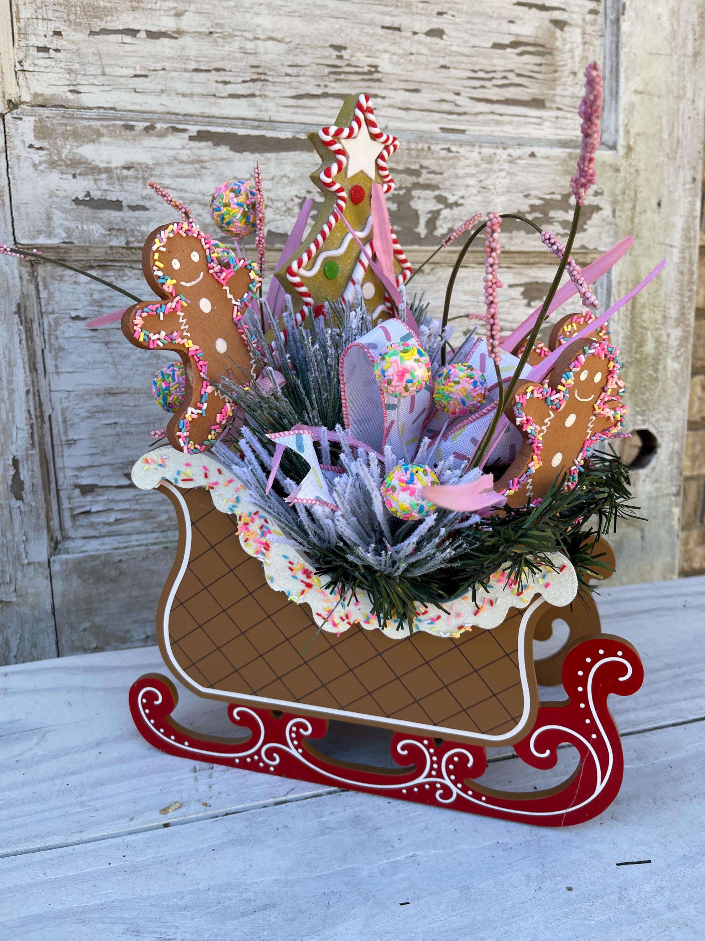 Candy Gingerbread Sleigh Christmas Arrangement • Sweet Shop Holiday ...