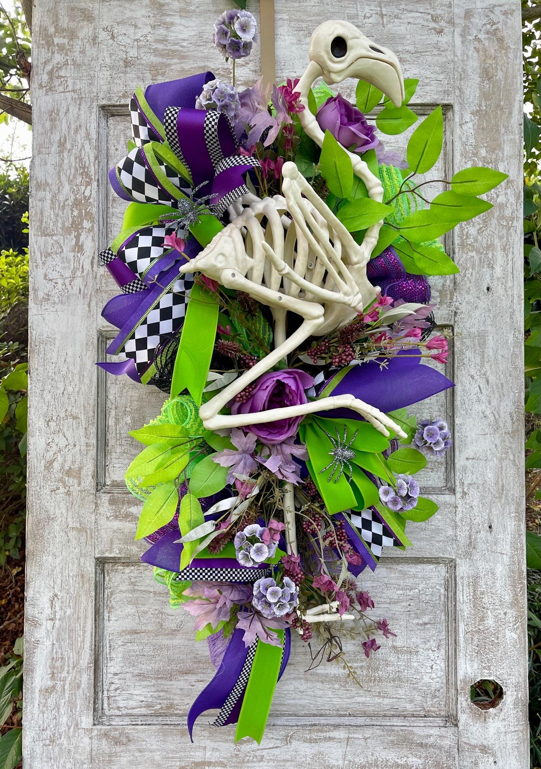 Flamingo Skeleton Door Swags, Mr. Bones Wreath, Halloween Door Decor ...