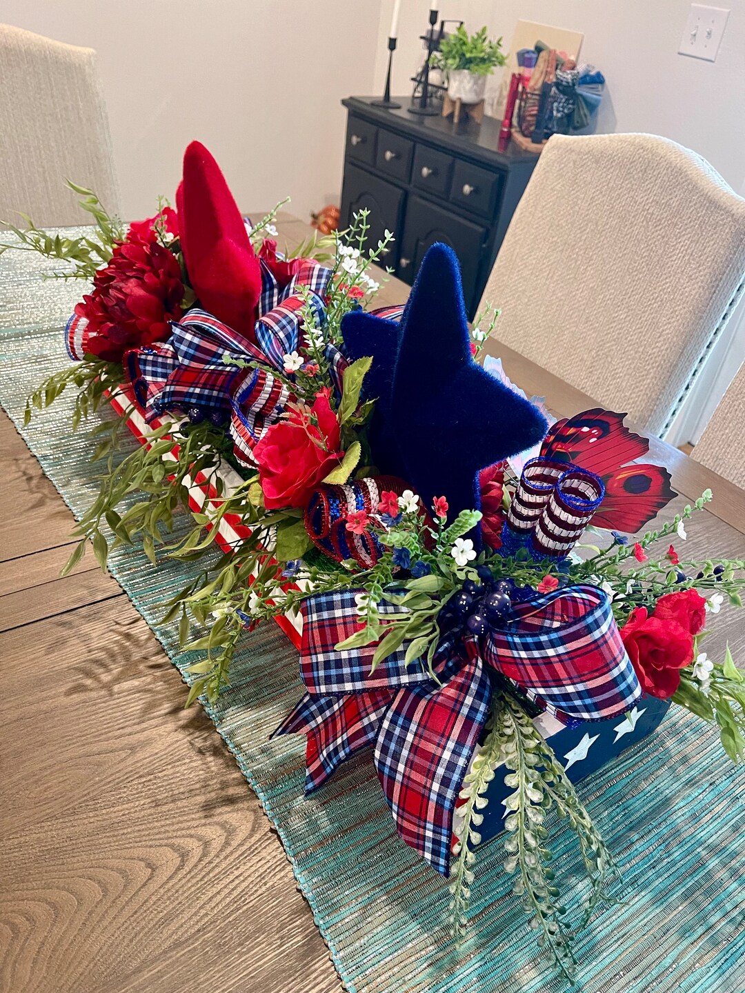 Patriotic Decor, Stars and Stripes Centerpiece, Xl Red White Blue ...