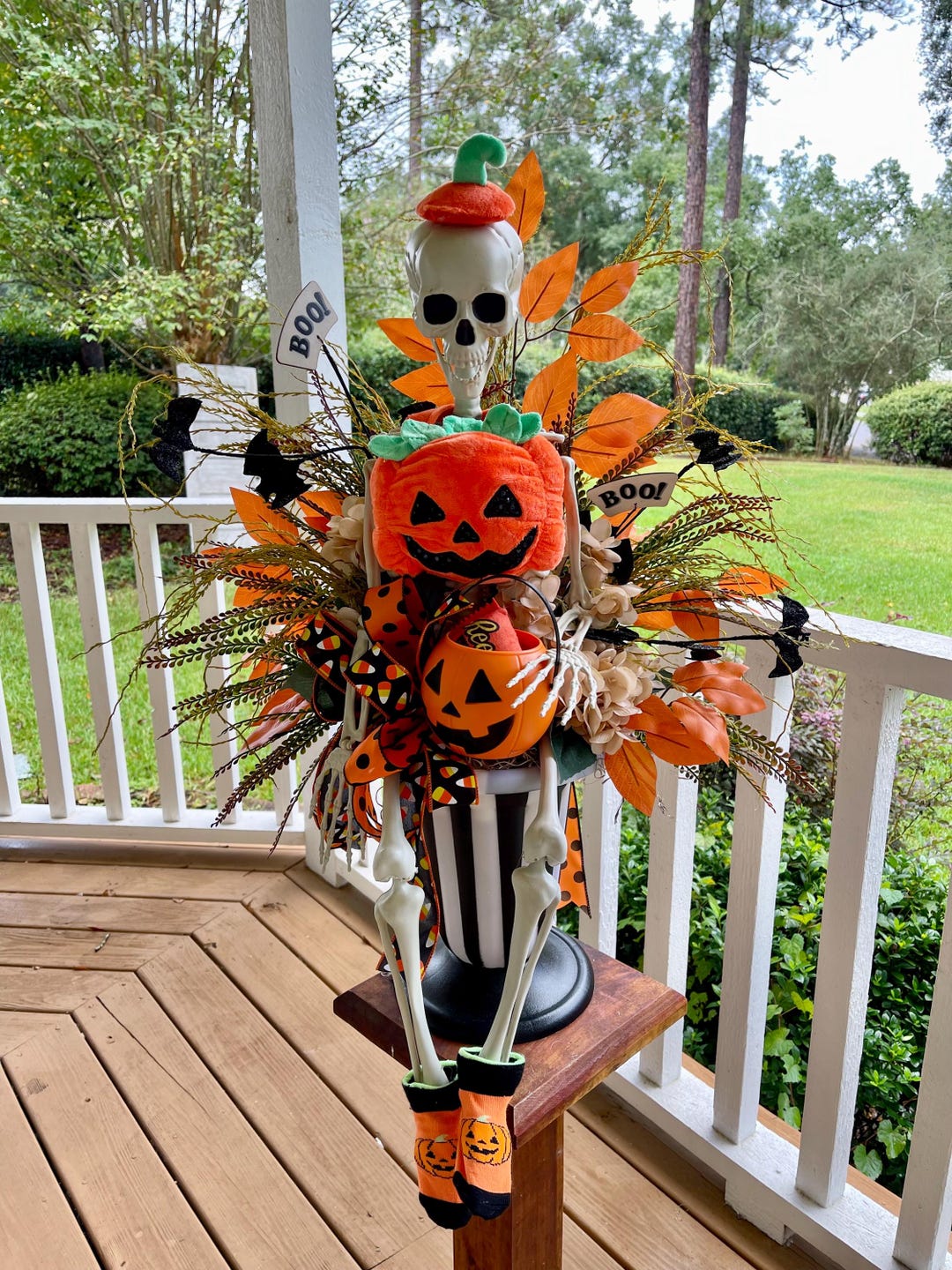 Jackolantern Skeleton Arrangement: Halloween Table Centerpiece, Porch ...