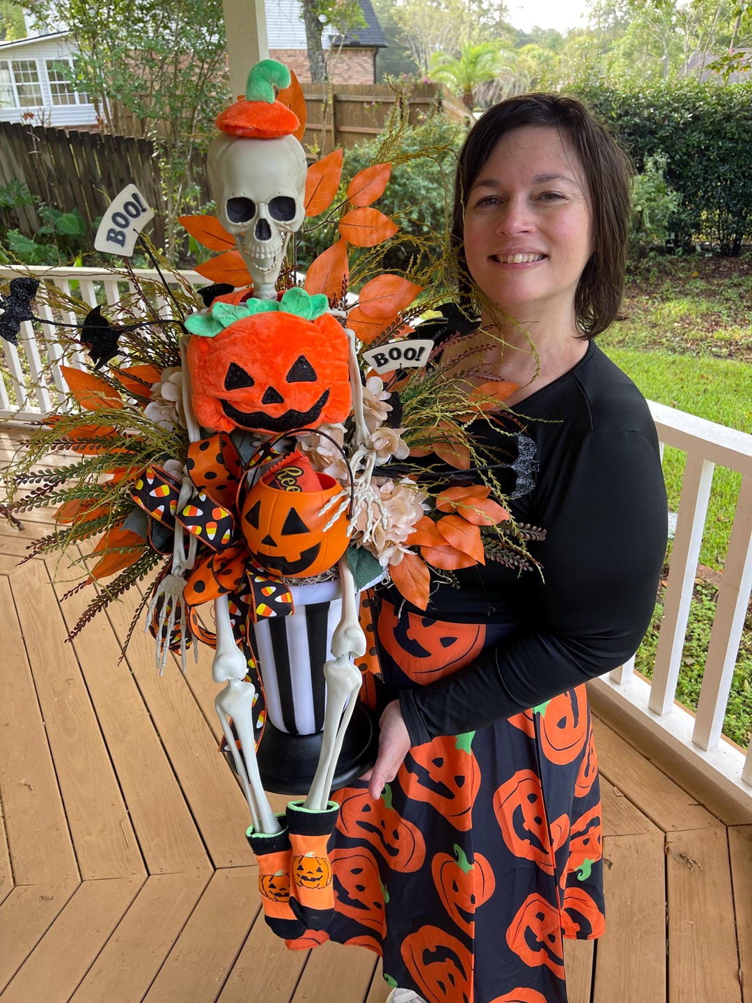 Jackolantern Skeleton Arrangement: Halloween Table Centerpiece, Porch ...