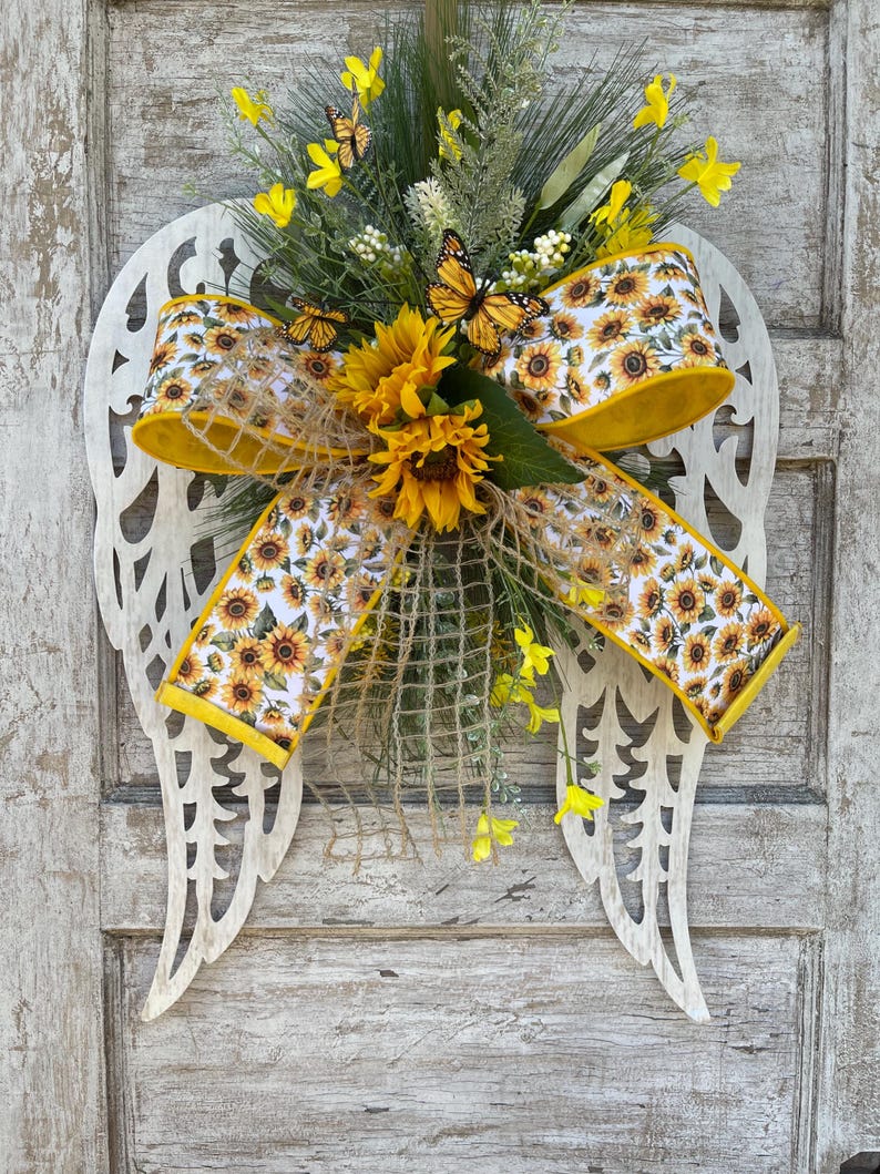Angel Wing Sunflower Wreath: Cream Metal Filigree, Butterfly Decor - Etsy