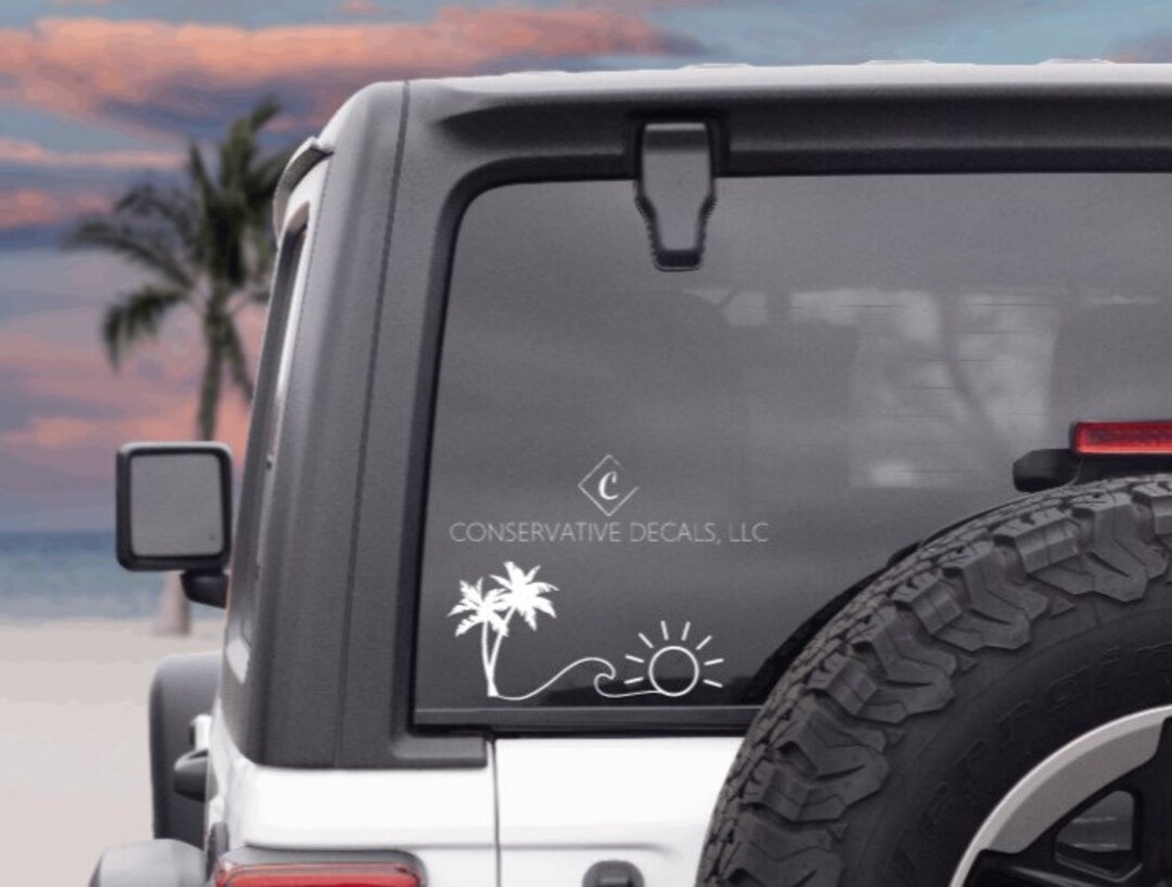 Palm Tree Wave Sun Decal: Tropical Beach Car Window Decor - Etsy