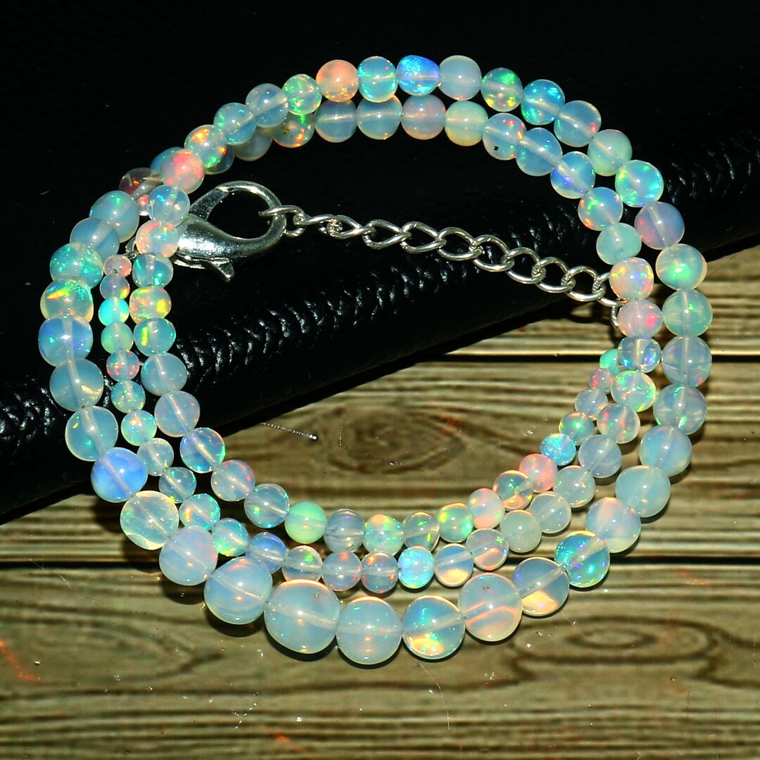 Ethiopian Fire Opal Bead Necklace: Round Opal Jewelry, 17-19