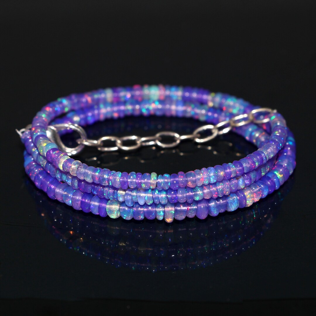 Natural Ethiopian Blue Opal Bead Necklace: Rainbow Fire Opal, 16-18" - Etsy