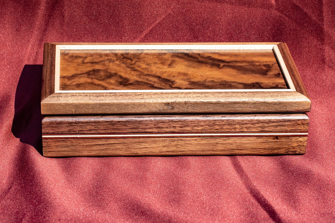 Walnut Box With Burled Walnut Lid and Decorative Inlay black - Etsy