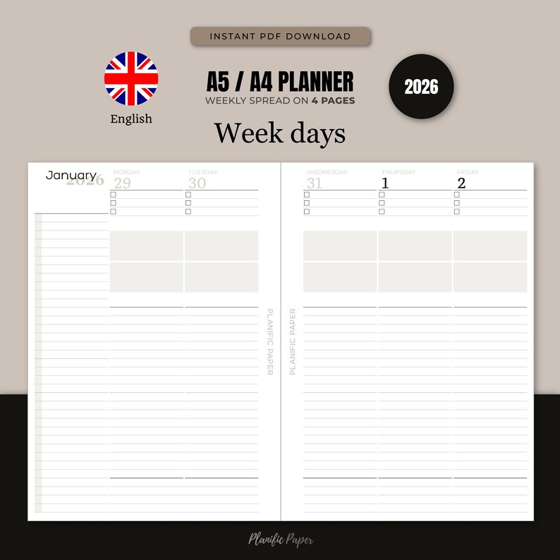 2026 Printable Planner - English - Daily List Planner – 4-page Weekly ...