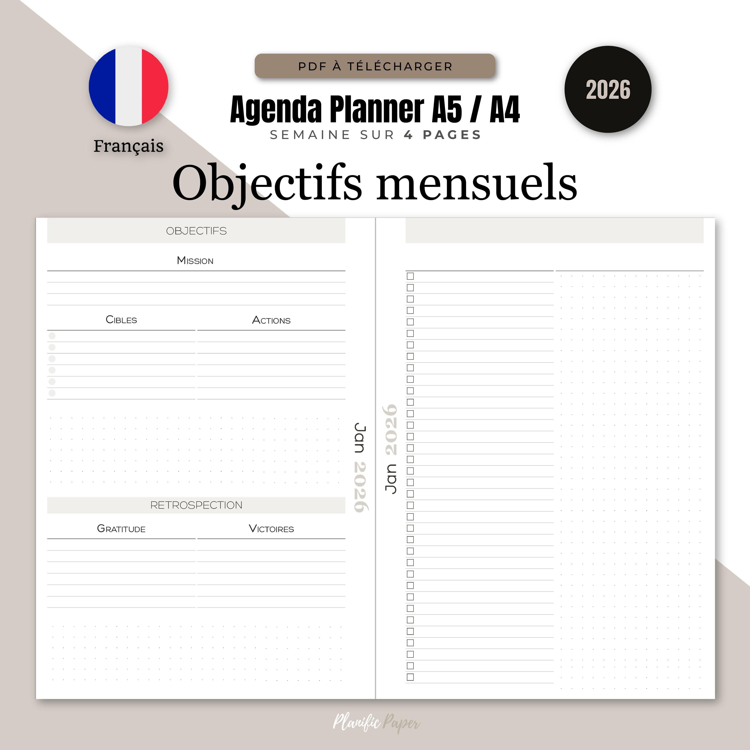 2026 Printable Planner - French - Weekly Hourly 4-page Weekly Layout (8 ...