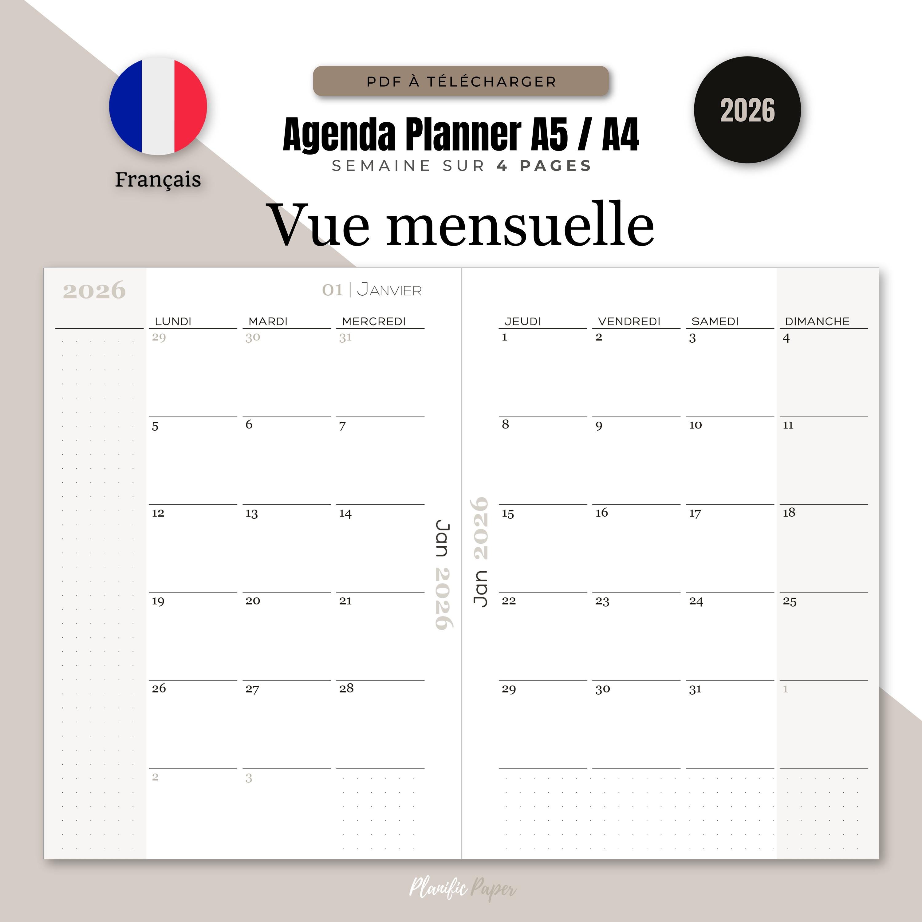 2026 Printable Planner - French - Weekly Hourly 4-page Weekly Layout (8 ...