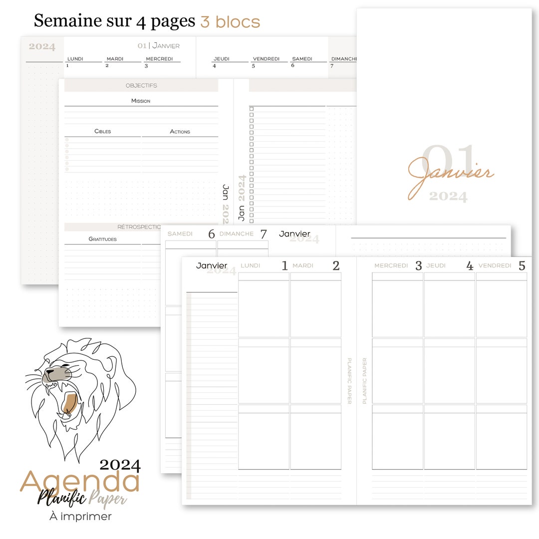 2024 French A5 Printable Agenda Week on 4 Pages in 3 Blocks - Etsy