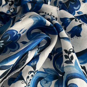 Italian Linen Fabric, Designer Fabric, Designer Majolica Print, High ...
