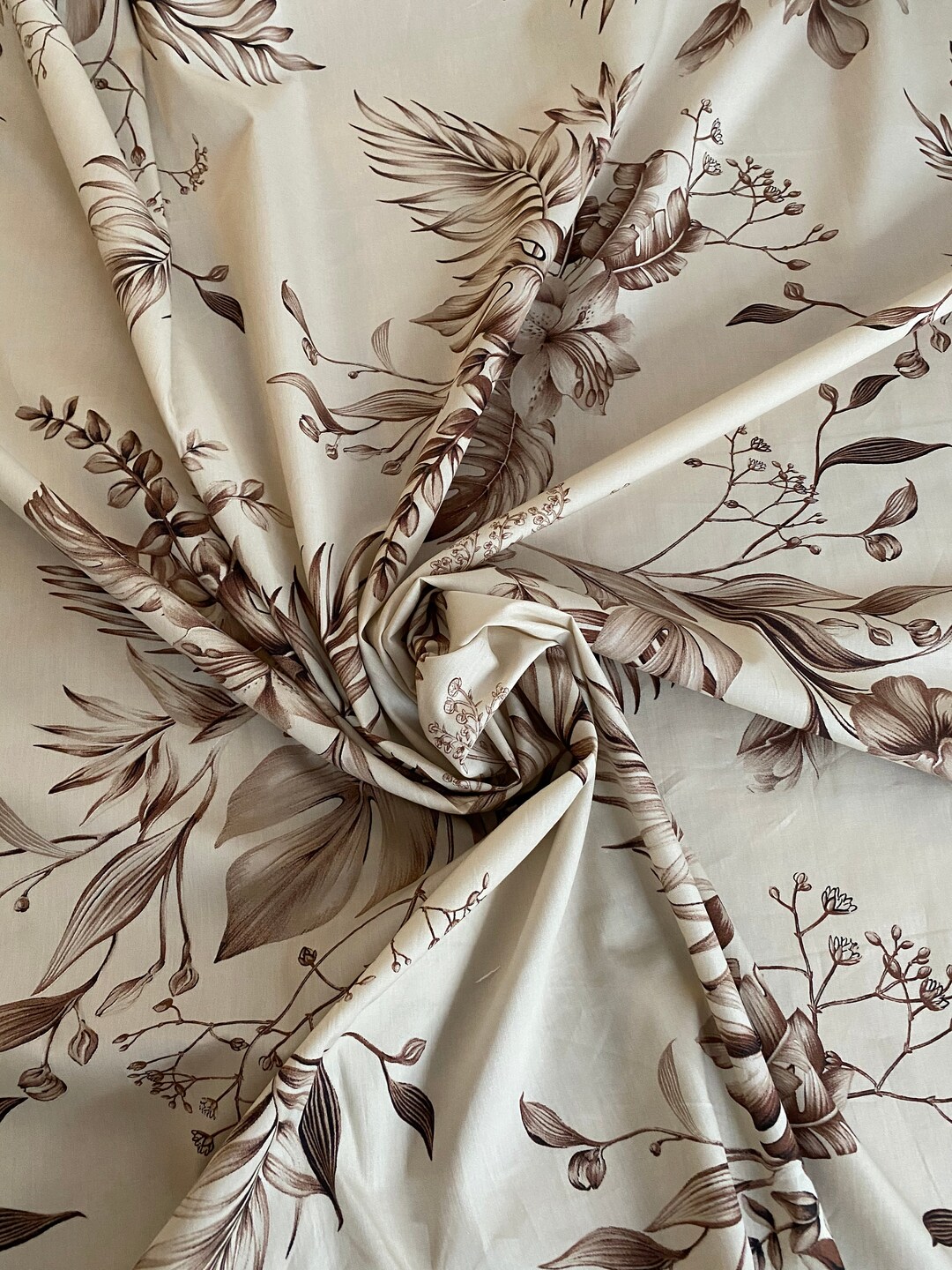Cotton Batiste Fabric Beige With Large Floral Pattern, 3 Meters - Etsy