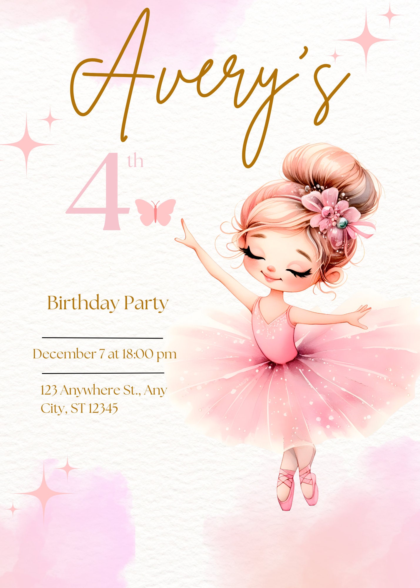 Ballerina Birthday Invitation Template, Ballet Dancer, Editable Digital ...