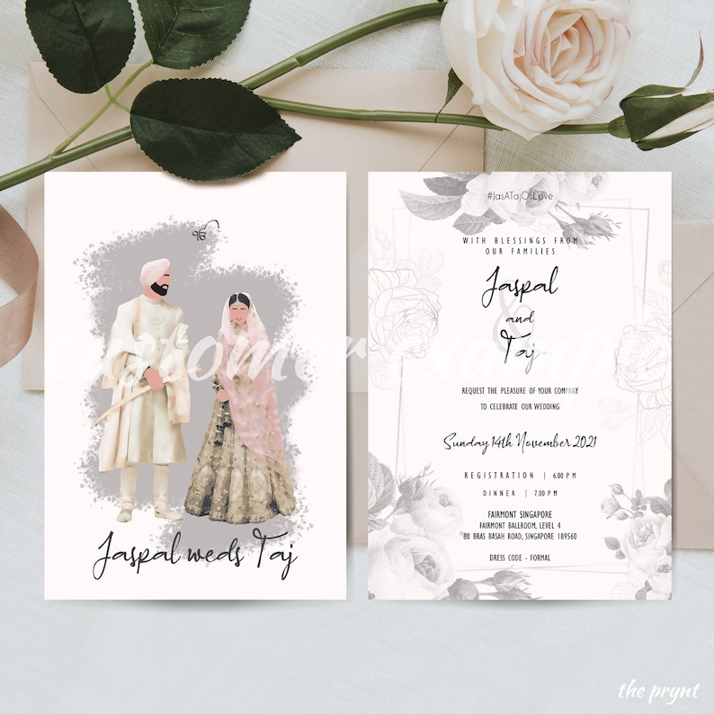 A5 Bespoke Illustrated Wedding Invitation Gold Flower - Etsy