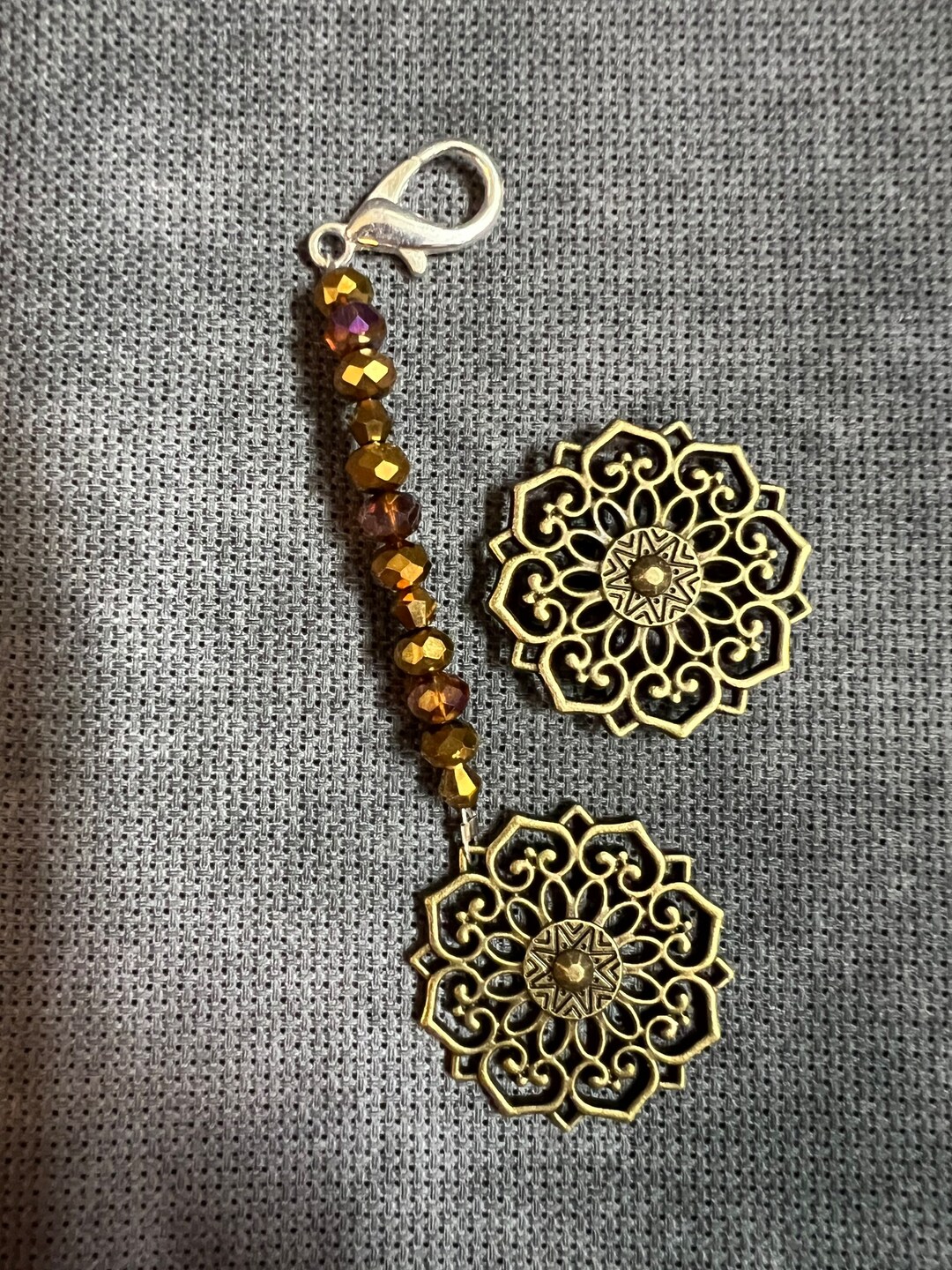 Mandala Needle Minder and Scissors Fob Set, Golden Coper Needle Minder ...