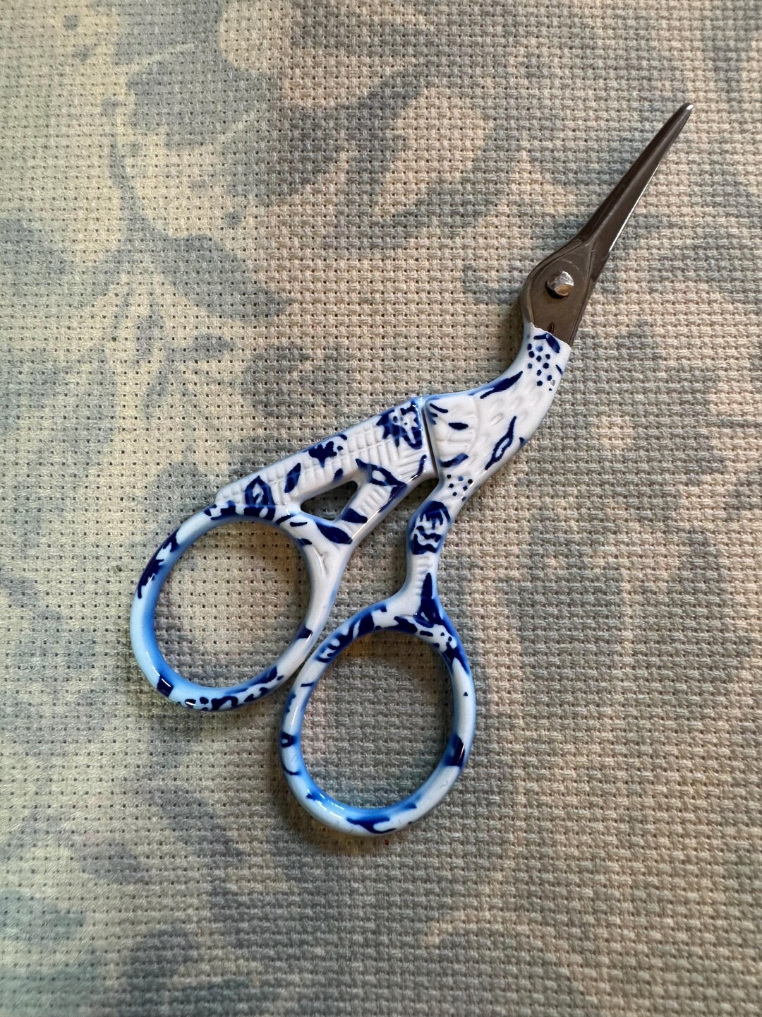Stork Embroidery Scissors, Blue Scissor and White Scissor, Floral ...
